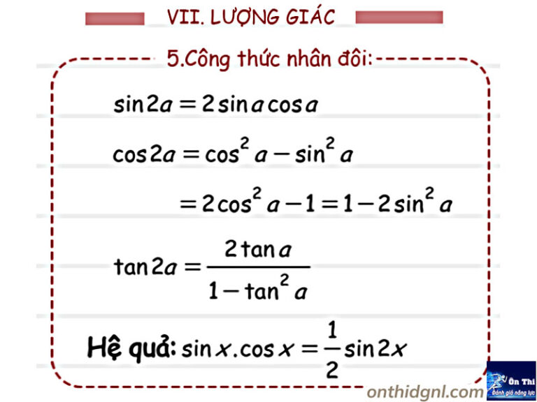 Tổng hợp Công thức toán cho lớp 12 ôn thi tốt nghiệp THPT